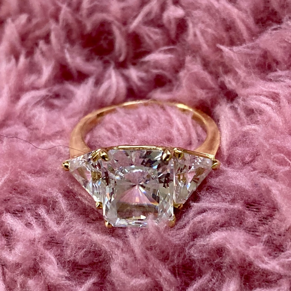 14k Gold Cz Trillion + Emerald Cut Stone Ring Firm - Gem